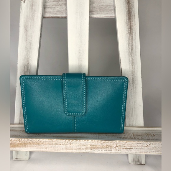 Bags | Genuine Leather Rfid Wallet Teal Color Small Measuring 6 Wide ...